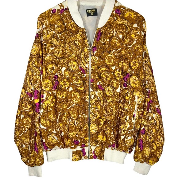 CHANEL | Jackets & Coats | Vtg 8s Chanel White Gold Chain Cc Logo ...